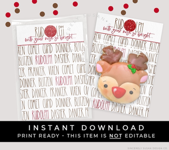 Instant Download Rudolph Christmas Cookie Card Printable | Etsy