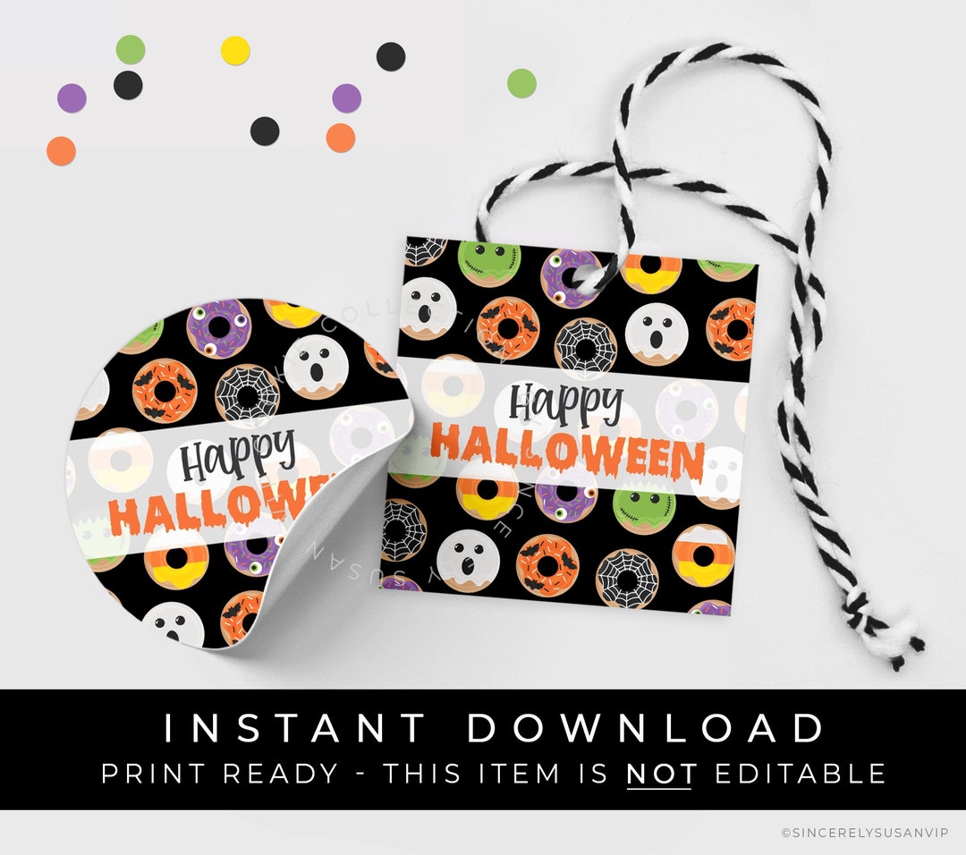 Instant Download Happy Halloween Donuts Cookie Tag Printable, Spooky ...