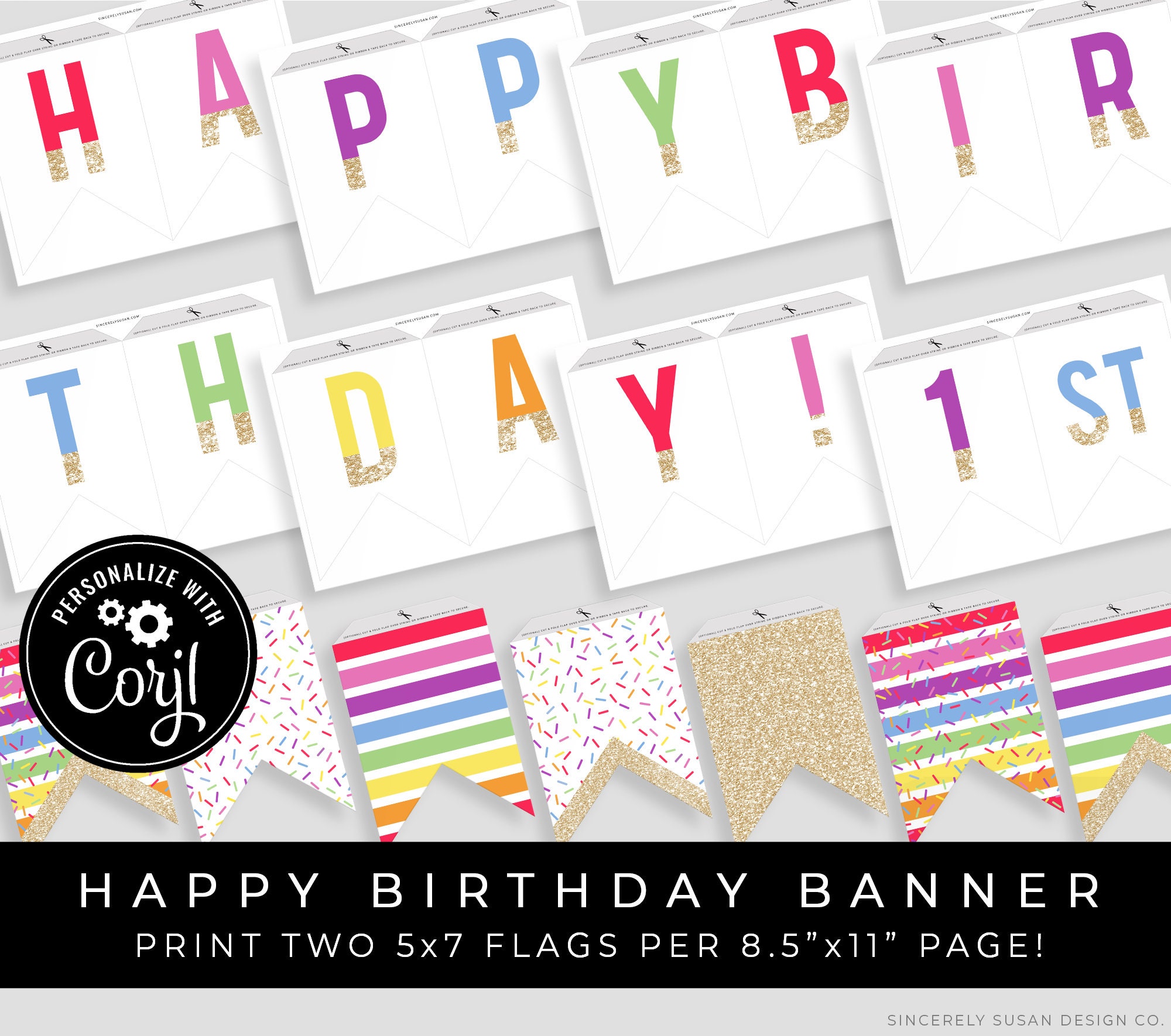 Rainbow Sprinkles Birthday Banner Printable Rainbow Confetti | Etsy