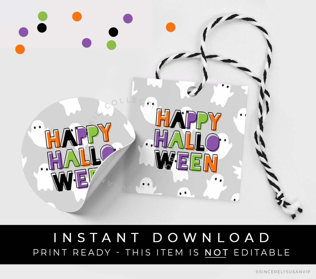 Instant Download Happy Halloween Cookie Tag Printable, Boo Ghost Purple ...