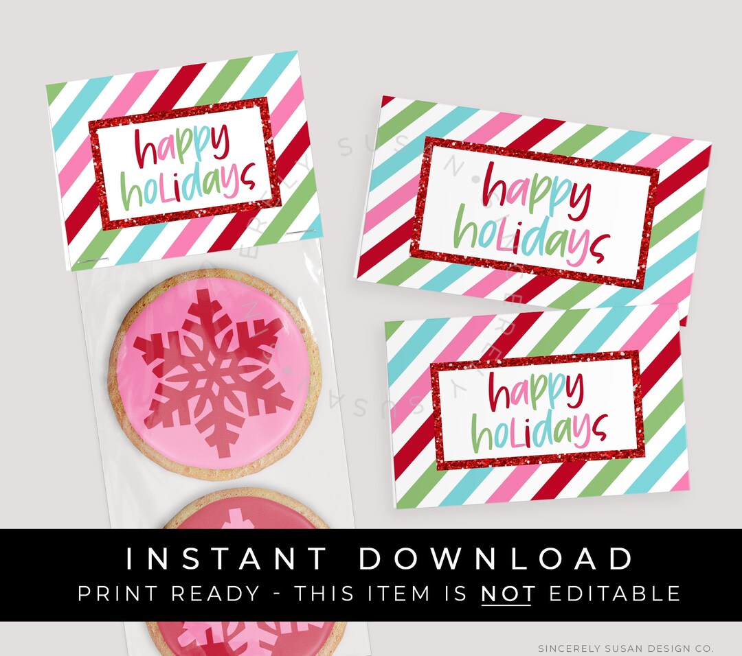 Instant Download Happy Holidays Cookie Bag Topper Printable, Merry and ...