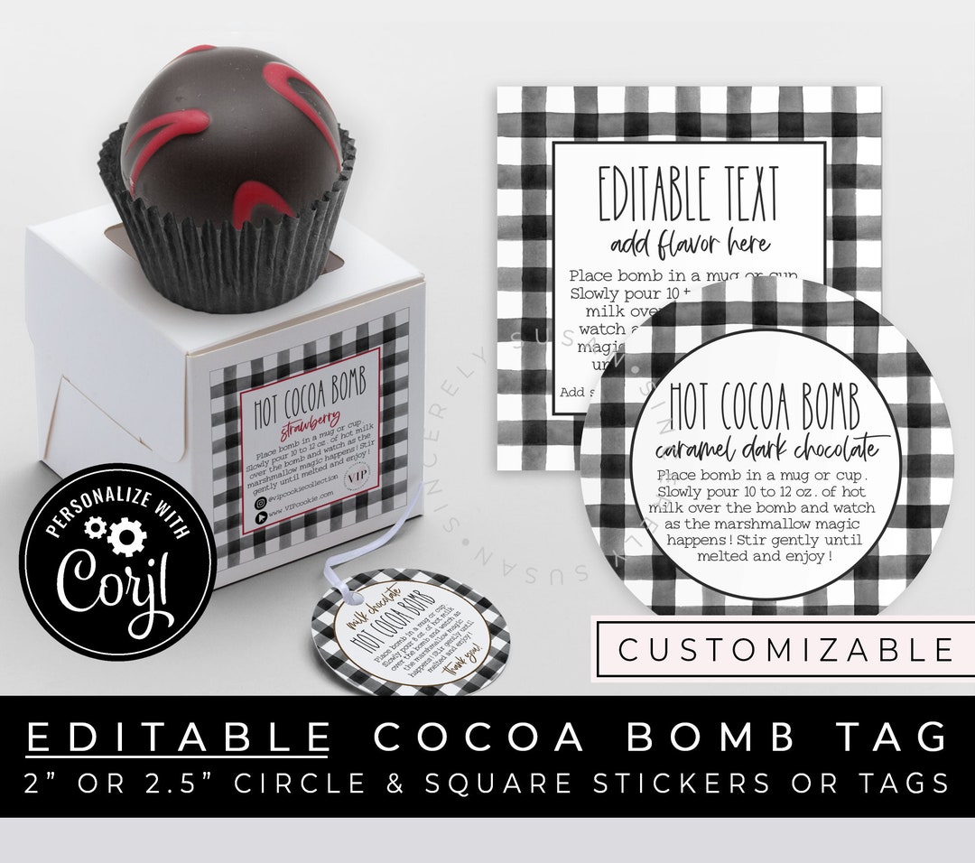CUSTOMIZABLE Hot Cocoa Bomb Tag, Printable Hot Chocolate Bomb ...