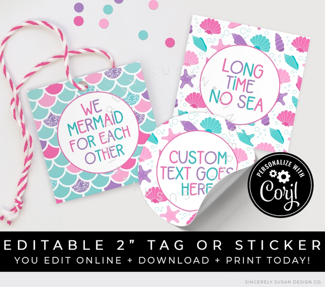 CUSTOMIZABLE Mermaid Tag, Under the Sea Cookie Tag Printable, Mermaid ...