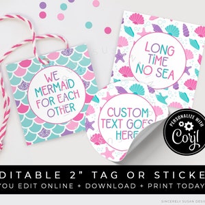 CUSTOMIZABLE Mermaid Tag, Under the Sea Cookie Tag Printable, Mermaid ...
