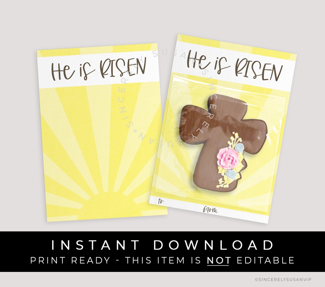 Instant Download Easter He is Risen Cookie Card Printable, Jesus Cross ...