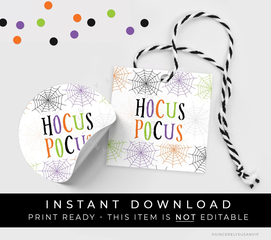 Instant Download Halloween Hocus Pocus Printable Cookie Tag, Spider Web ...
