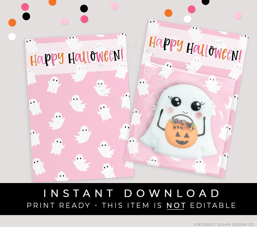 Instant Download Pink Ghost Halloween Cookie Card Printable, Happy ...