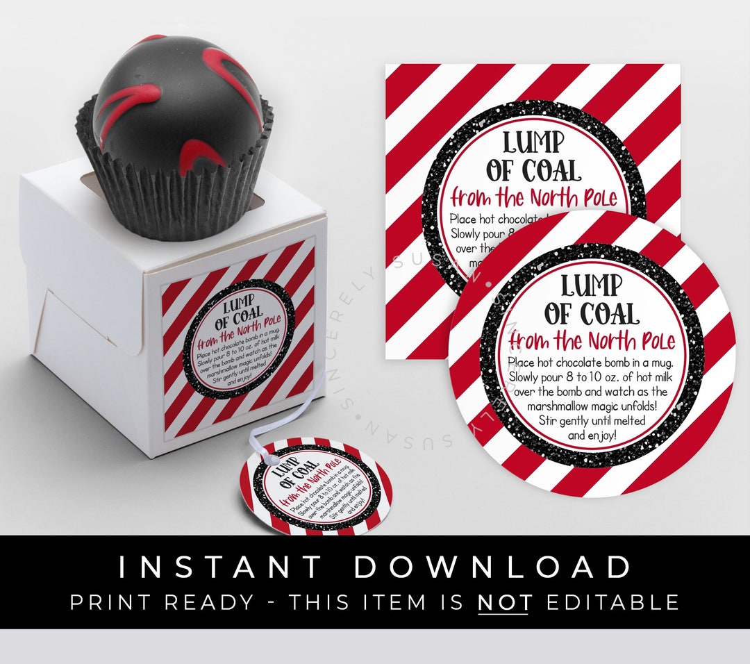 Instant Download Lump of Coal Hot Chocolate Bomb Tag, Printable Naughty ...