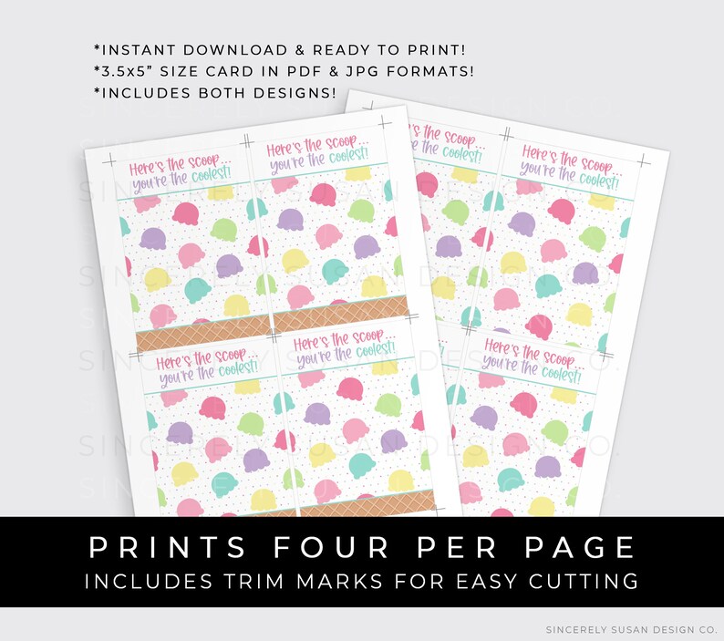Instant Download Ice Cream Cookie Card Printable Here's - Etsy