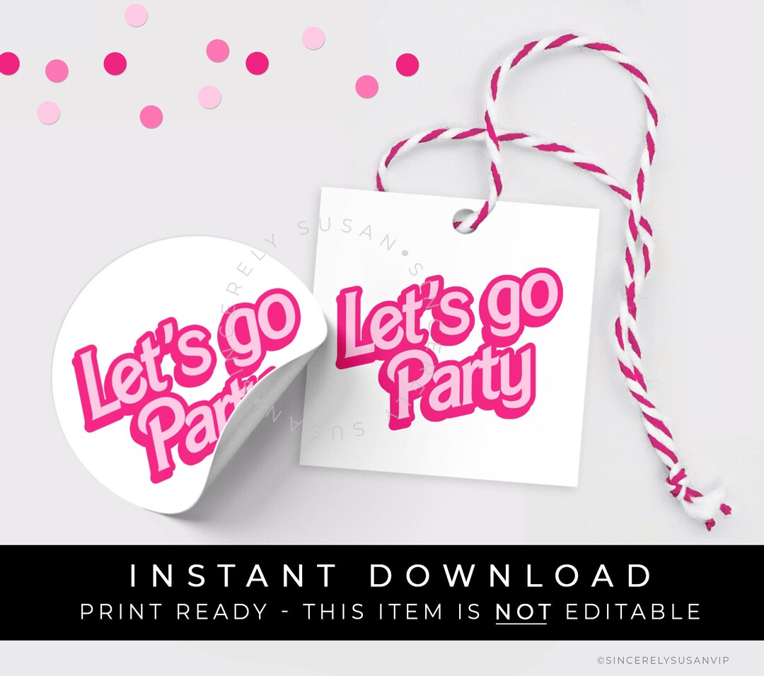 Instant Download Pink Let's Go Party Printable Tag, Fashion Girl ...