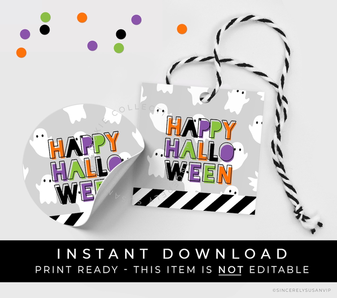 Instant Download Happy Halloween Cookie Tag Printable, Boo Ghost Purple ...