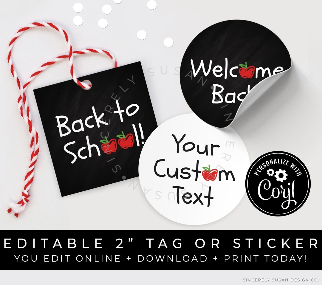 CUSTOMIZABLE Welcome Back to School Tag, Apple Chalkboard Cookie Tag ...