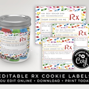 CUSTOMIZABLE Teacher Appreciation Cookie Prescription Label RX Cookie ...