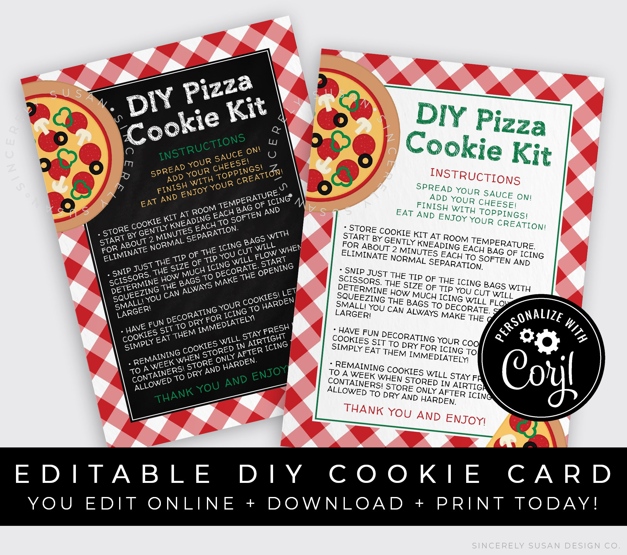 CUSTOMIZABLE DIY Pizza Cookie Kit Instructions Printable Card | Etsy
