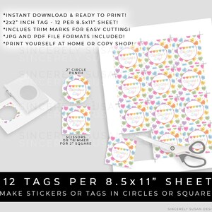 Instant Download Happy Valentine's Day Cookie Tag, Rainbow Candy Hearts ...