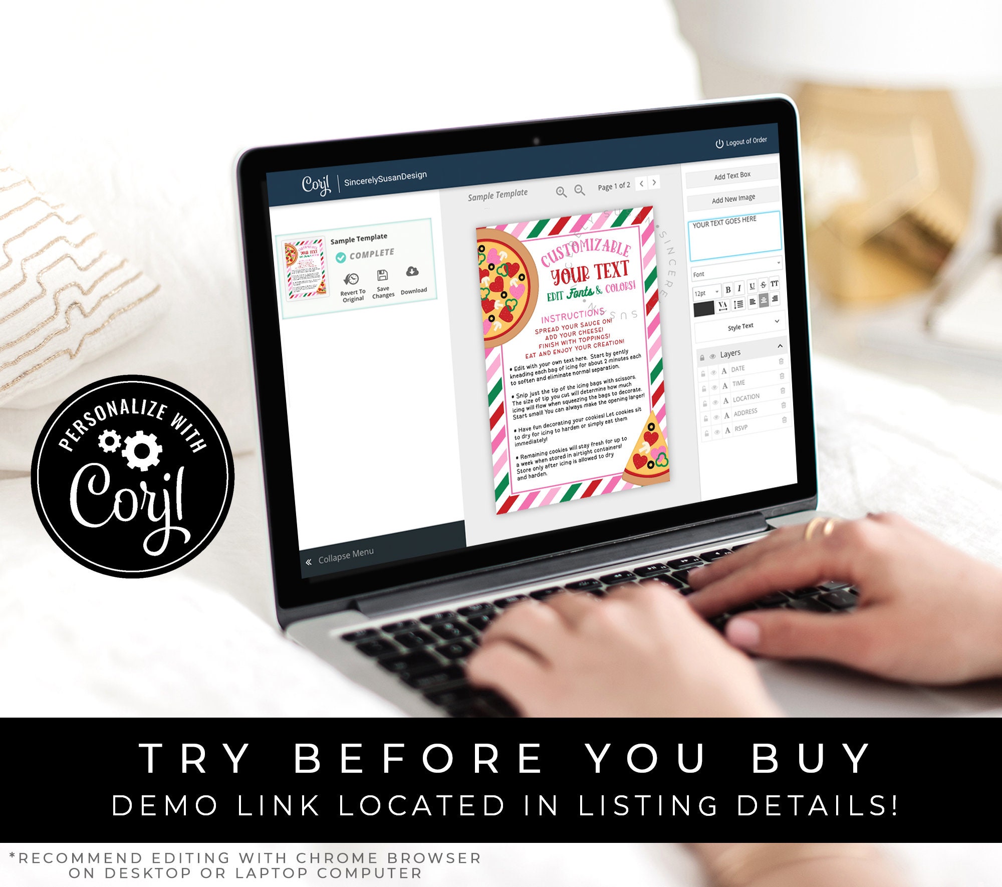 CUSTOMIZABLE Valentine Pizza DIY Cookie Kit Instructions Printable Card ...