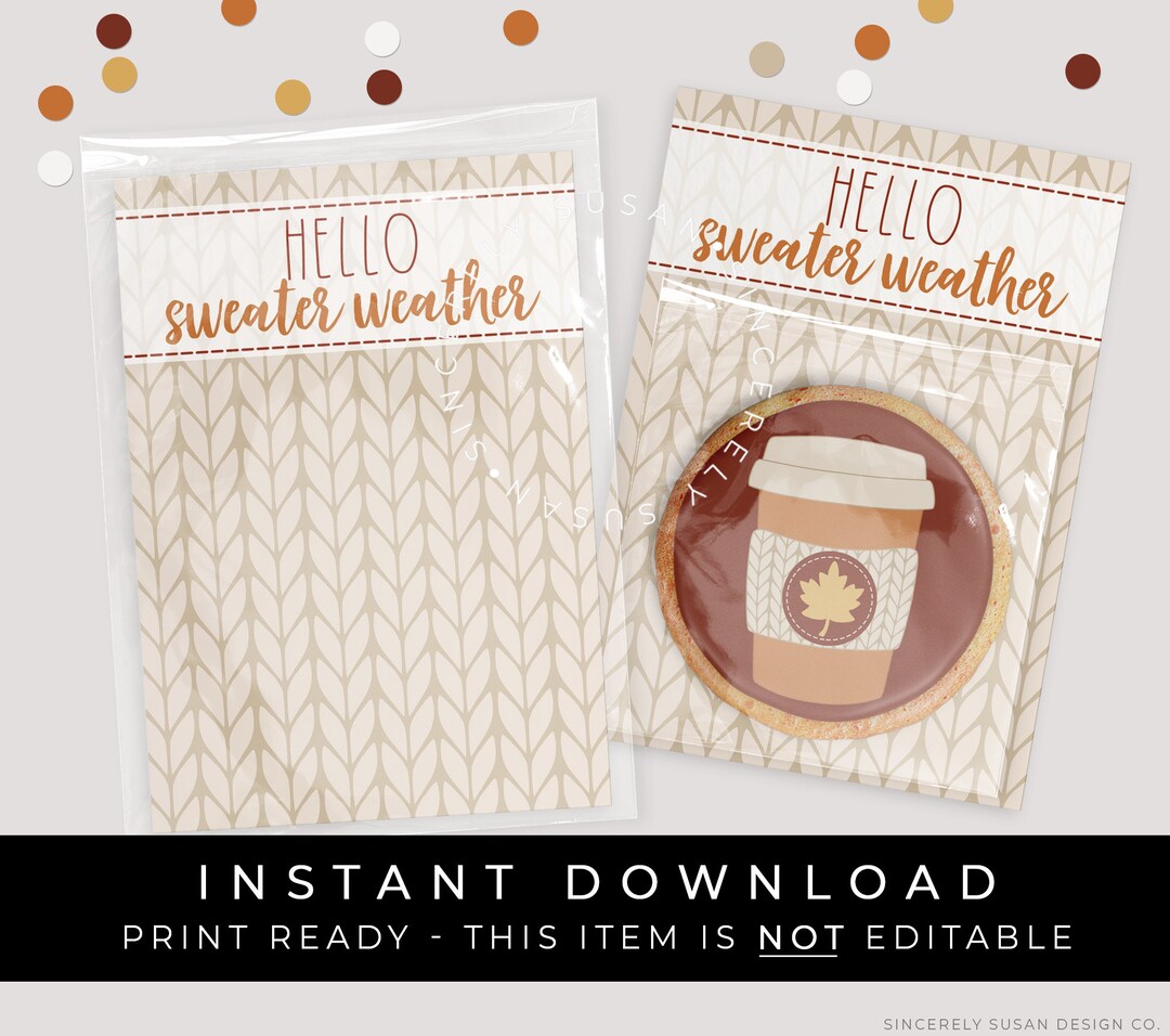 Instant Download Hello Sweater Weather Fall Cookie Card Printable ...