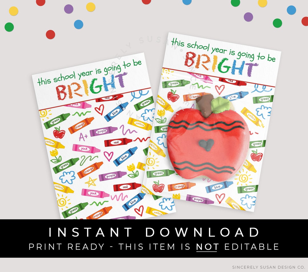 Instant Download Crayons Back to School Cookie Card Printable, Bright ...