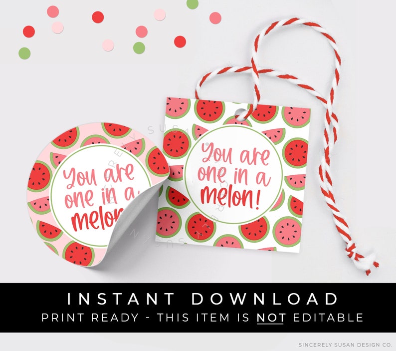 Instant Download Watermelon Printable Tag, You Are One in A Melon ...
