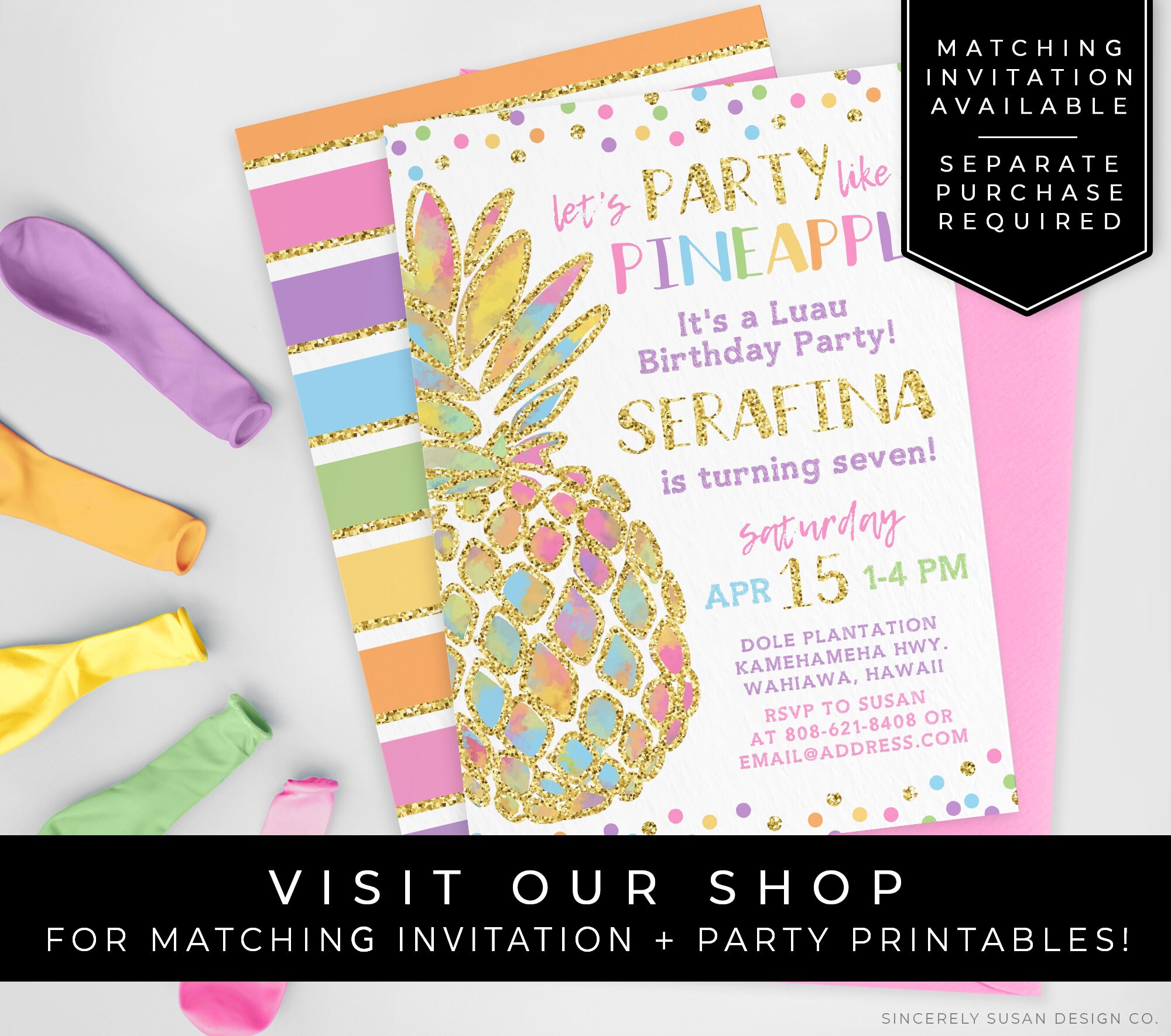 Pineapple Birthday Banner Aloha Luau Party Decorations Rainbow | Etsy