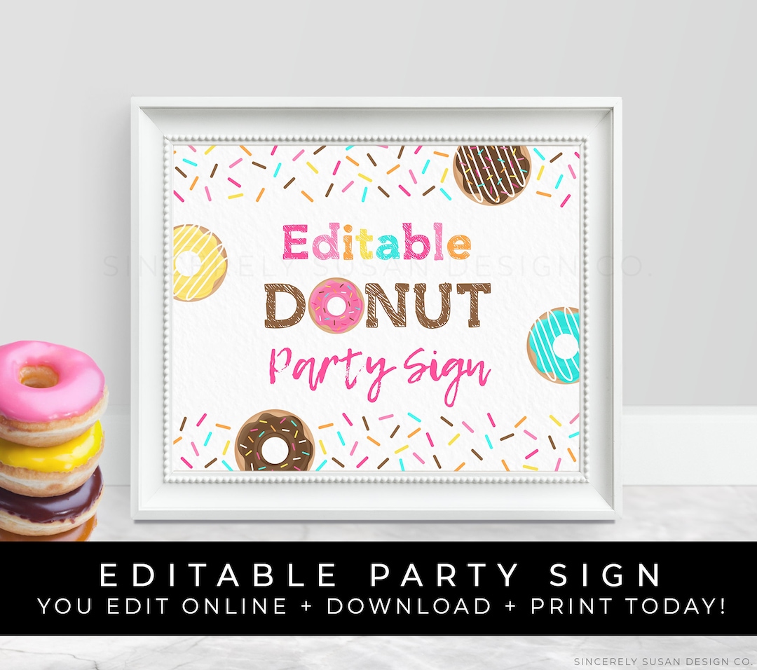 Editable Donut Sign Birthday Printable Party Decorations Rainbow ...
