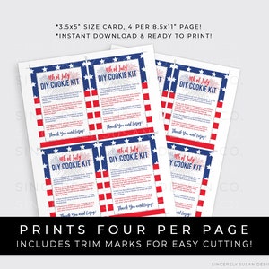 Instant Download 4th of July DIY Cookie Kit Instructions Printable Card ...