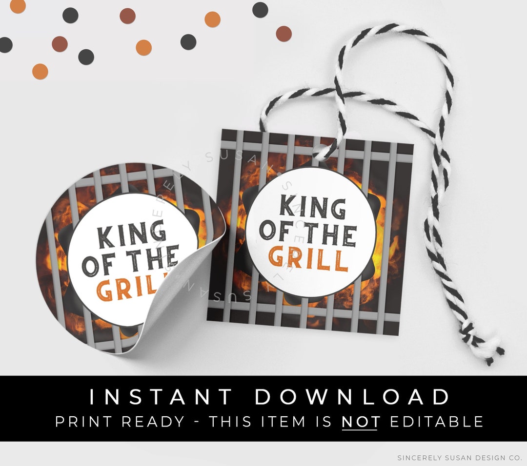 Instant Download King of the Grill Cookie Tag Printable, BBQ Charcoal ...
