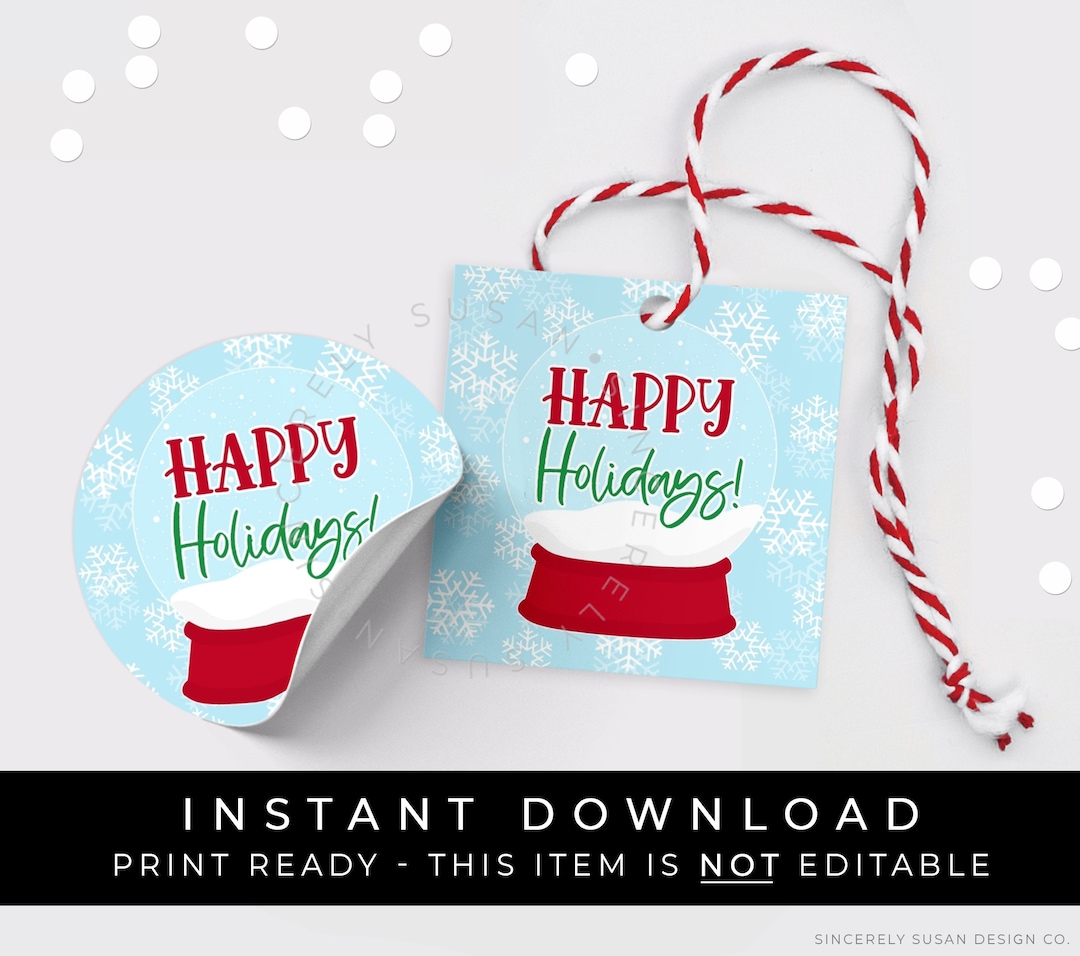Instant Download Happy Holidays Snowglobe Printable Gift Tag, Snowflake ...