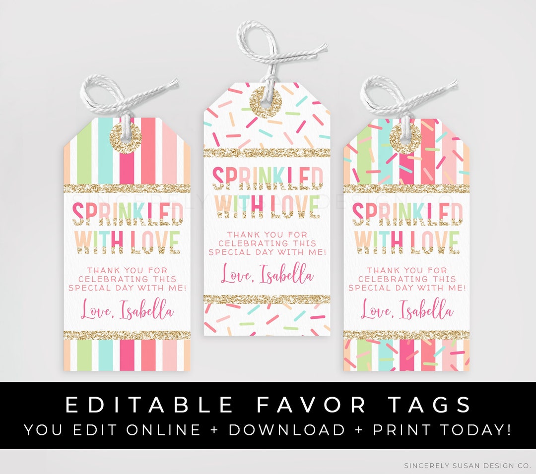 Rainbow Baby Sprinkle Party Favor Tag Printable Thank You Gift Tags ...