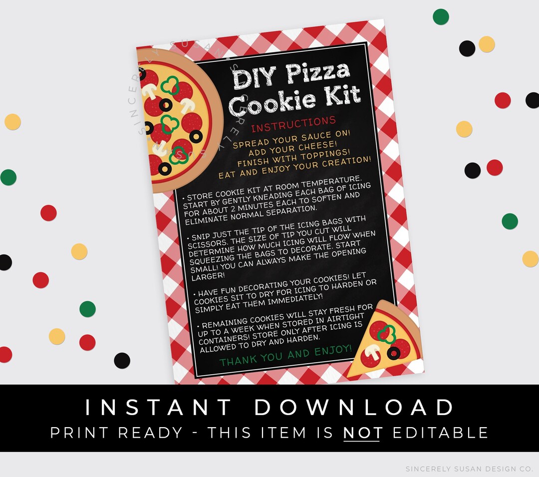 Instant Download Pizza DIY Cookie Kit Instructions Printable Card ...