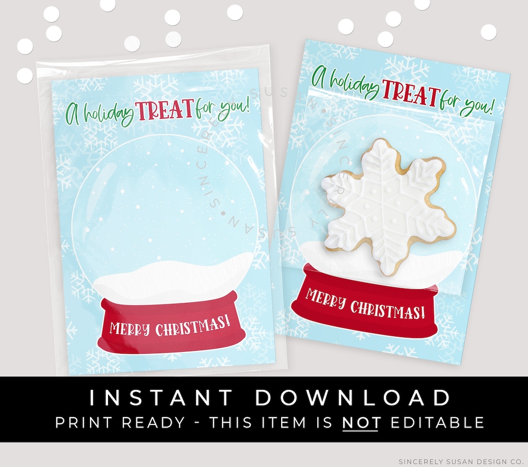 Instant Download Christmas Snow Globe Mini Cookie Card Printable, Merry ...