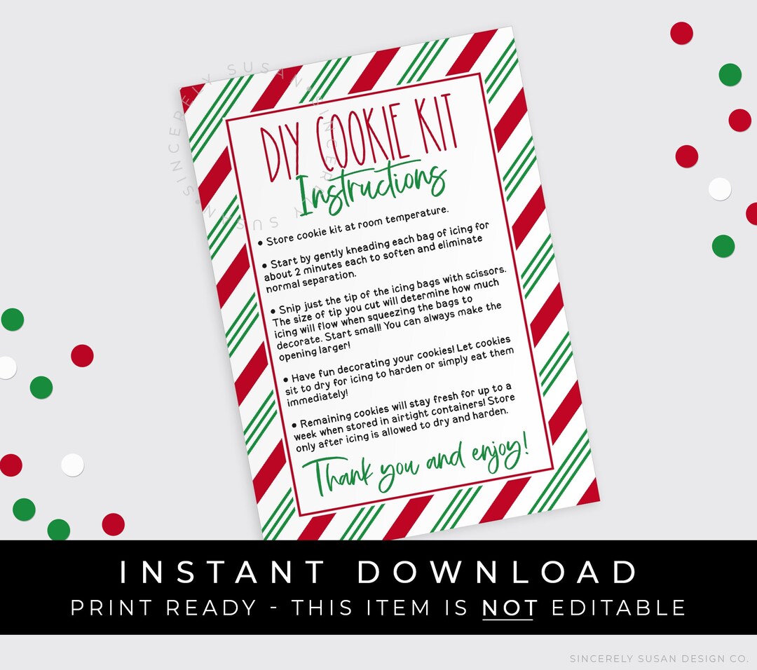 Instant Download Christmas DIY Cookie Kit Instructions Printable Card ...