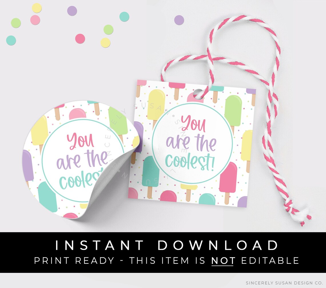 Instant Download Popsicle Tag Printable You Are the Coolest | Etsy