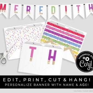 Rainbow Sprinkles Birthday Banner Printable, Rainbow Confetti Glitter ...