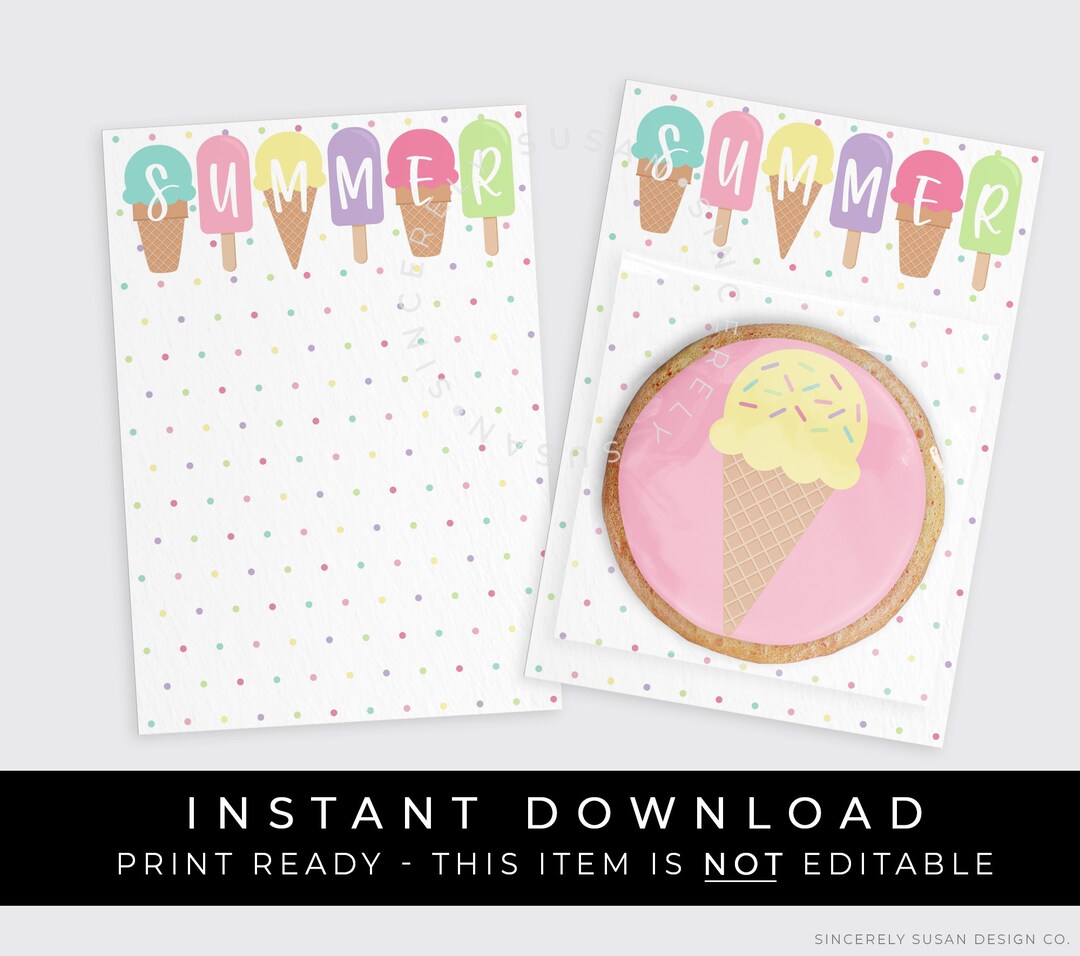 Instant Download Popsicle and Ice Cream Cookie Card Printable, Sweet ...