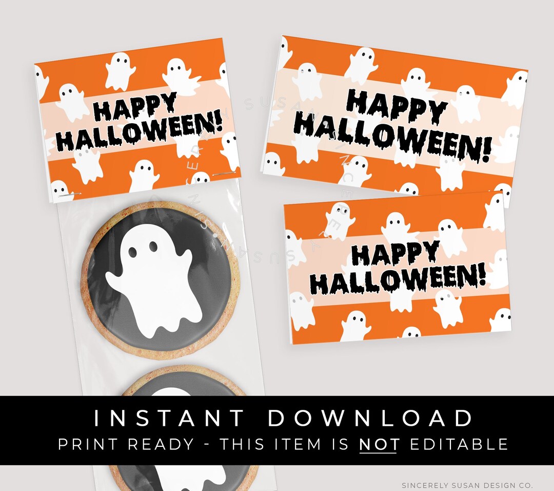 Instant Download Ghost Halloween Bag Topper, Orange Black Happy ...