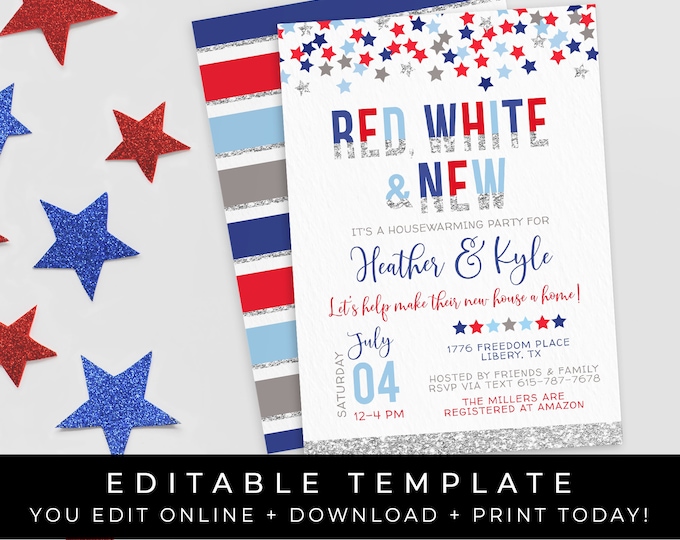 Patriotic Housewarming Invitation New Home 4th of July Printable ...