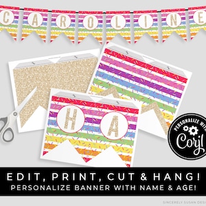 Rainbow Sprinkles Birthday Banner Printable, Rainbow Confetti Glitter ...
