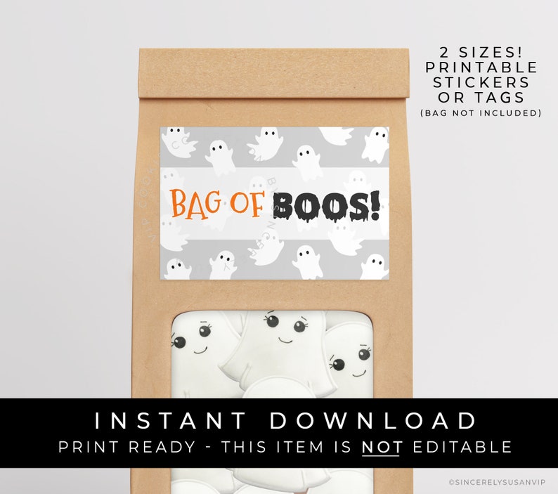 Instant Download Bag of BOOS Ghost Cookies Printable Label, Halloween ...