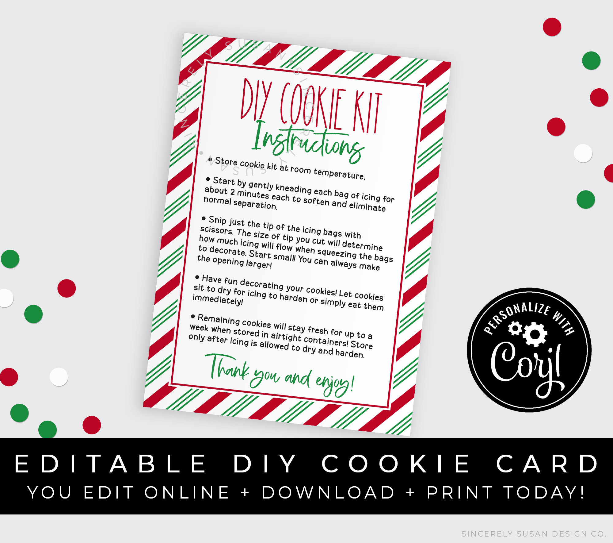 CUSTOMIZABLE Christmas DIY Cookie Kit Instructions Printable | Etsy