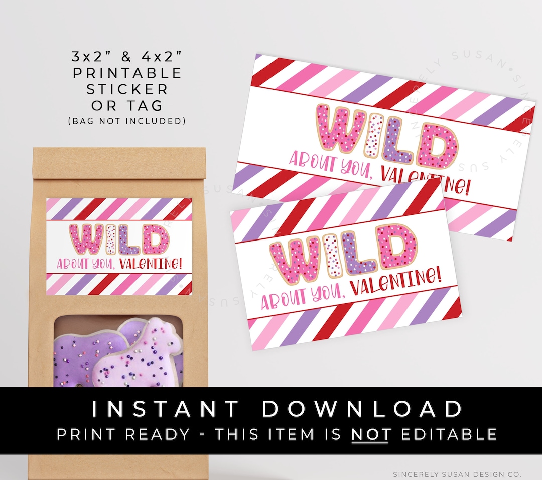 Instant Download Valentine WILD About You Animal Shape Cookie Tag ...