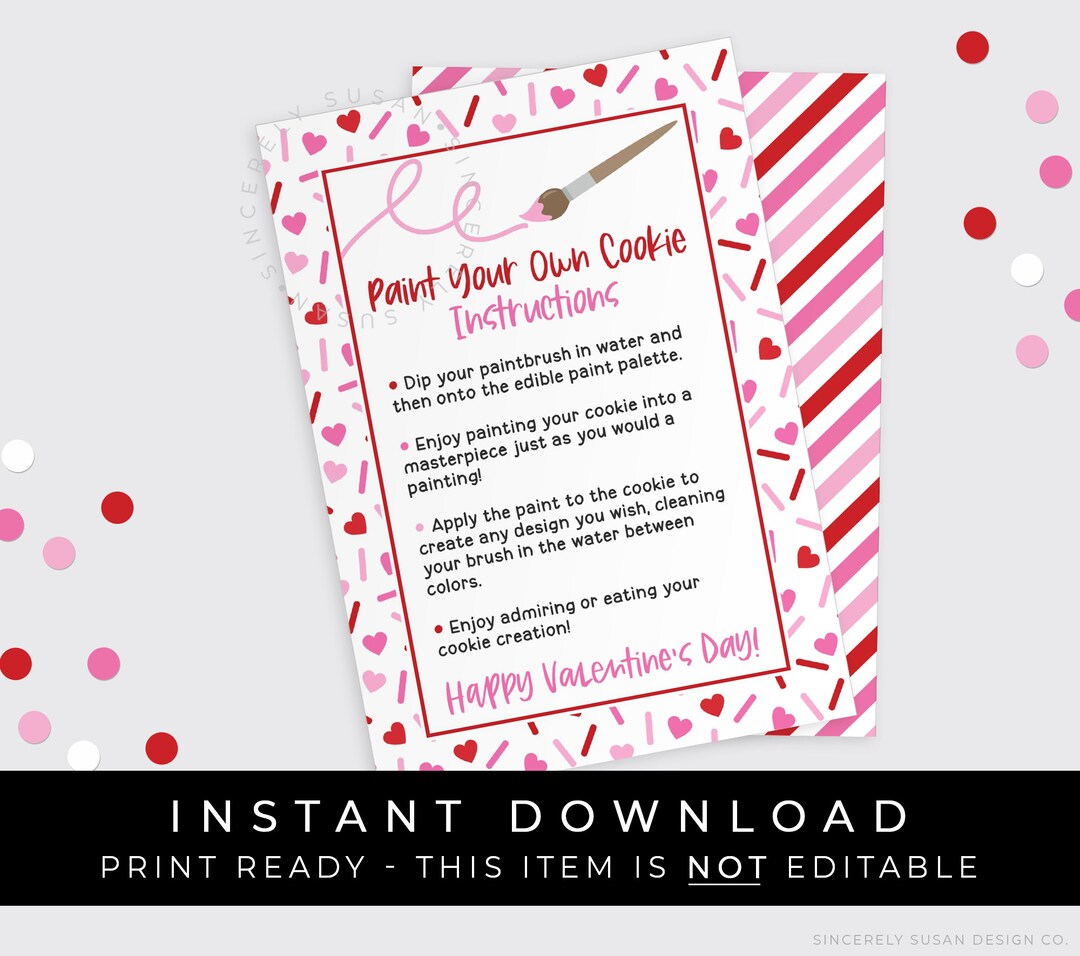 Instant Download Valentine PYO Paint Your Own Cookie Instructions ...