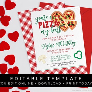 Valentine Pizza Party Invitation, Pizza Birthday Party Theme, Pizza My ...