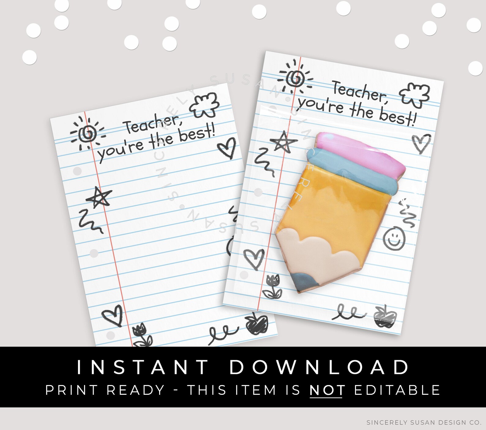 Instant Download Doodles Teacher Appreciation Cookie Card Printable ...