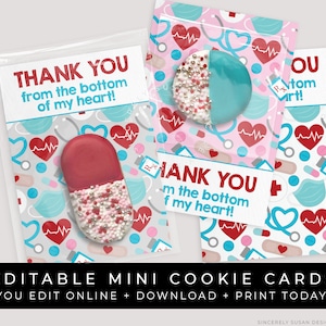 CUSTOMIZABLE Medical Appreciation Mini Cookie Cards, Printable Doctor ...