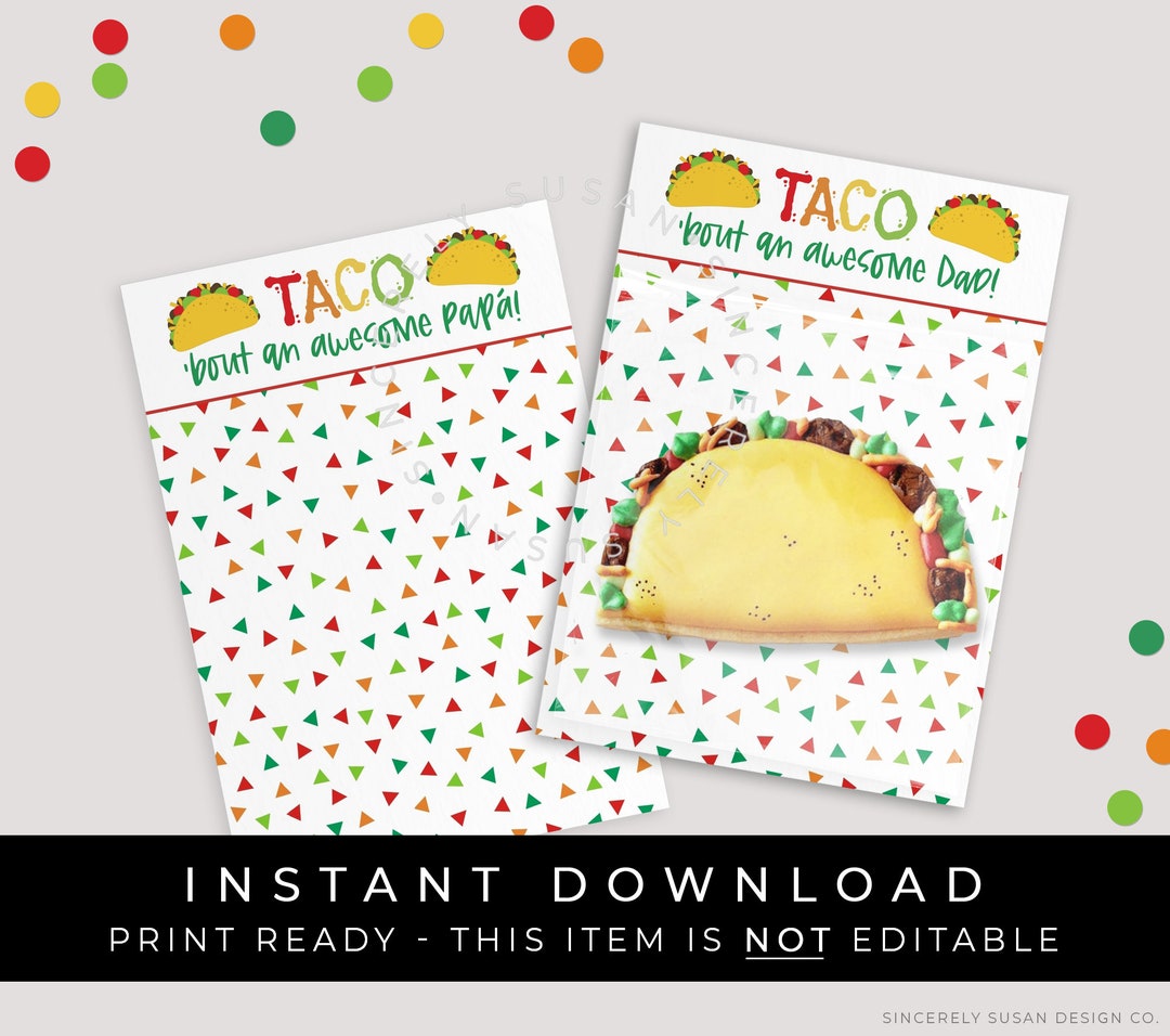 Instant Download Father's Day Taco Cookie Card Printable, Awesome Dad ...
