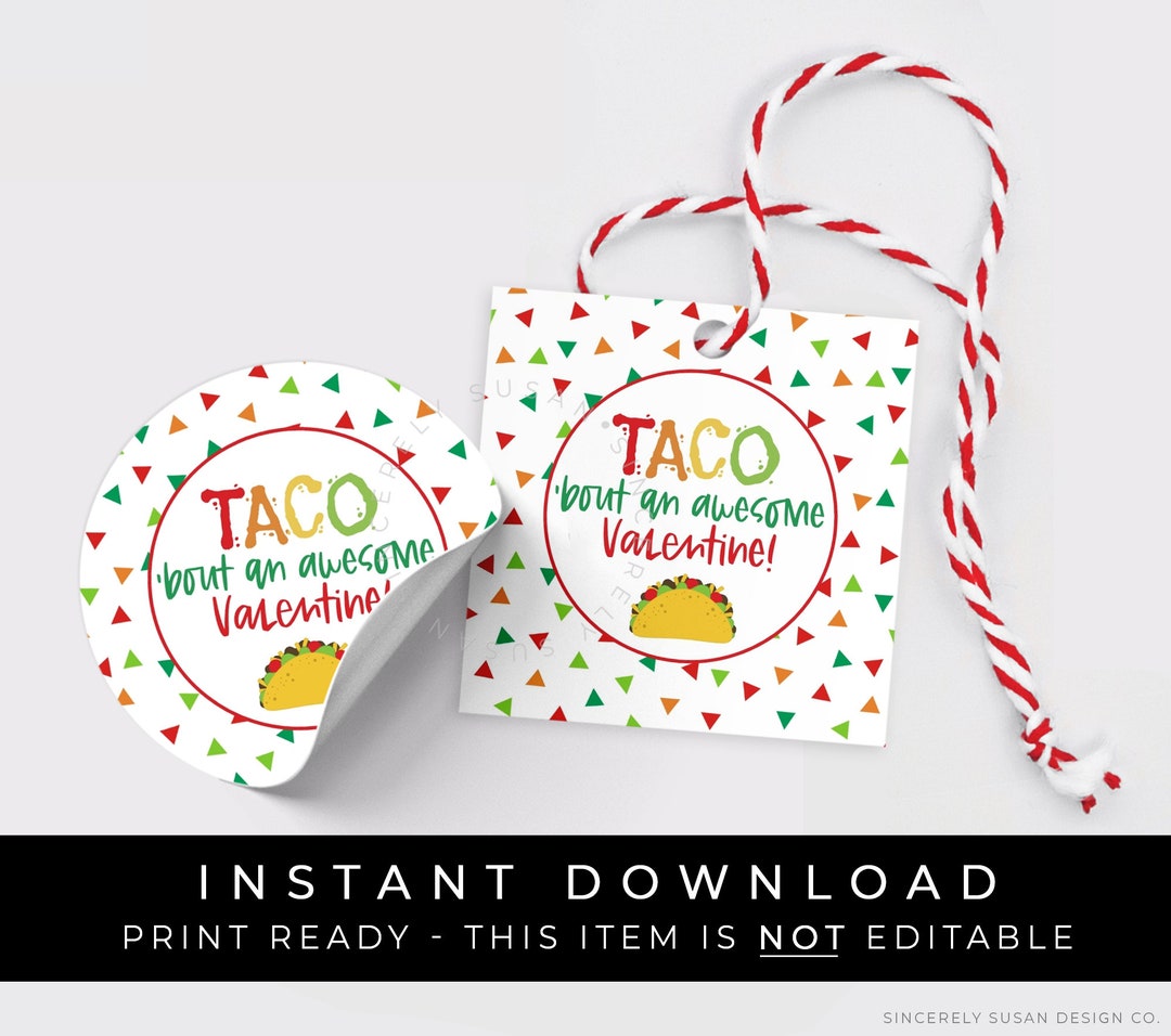 Instant Download Valentine TACO Cookie Tag, Taco Bout an Awesome ...