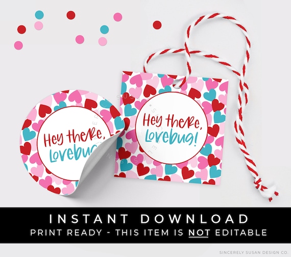Instant Download Love Bug Valentine Cookie Tag Hey There | Etsy