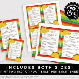 CUSTOMIZABLE DIY Taco Cookie Kit Instructions Printable Card, Pinata ...
