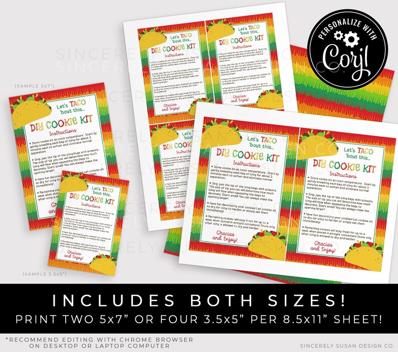 CUSTOMIZABLE DIY Taco Cookie Kit Instructions Printable Card - Etsy